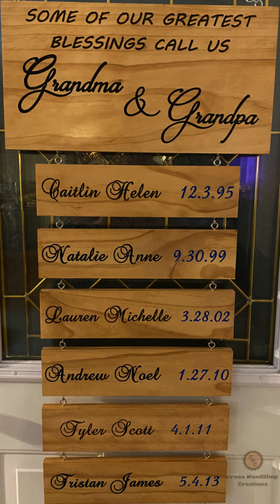 Grandchildren Sign with Names and Birthdays | Cross Woodshop Creations